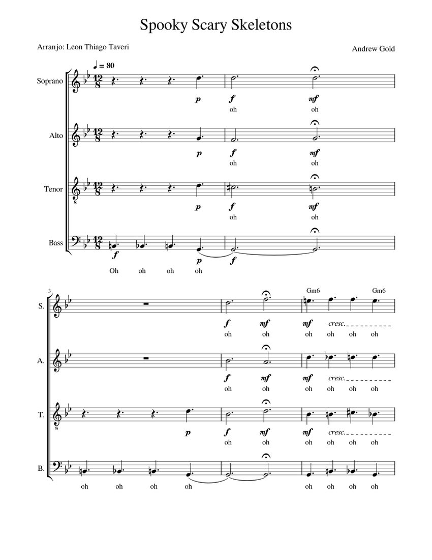 Spooky scary Skeletons - Arr Leon Thiago Taveri Sheet music for Soprano ...