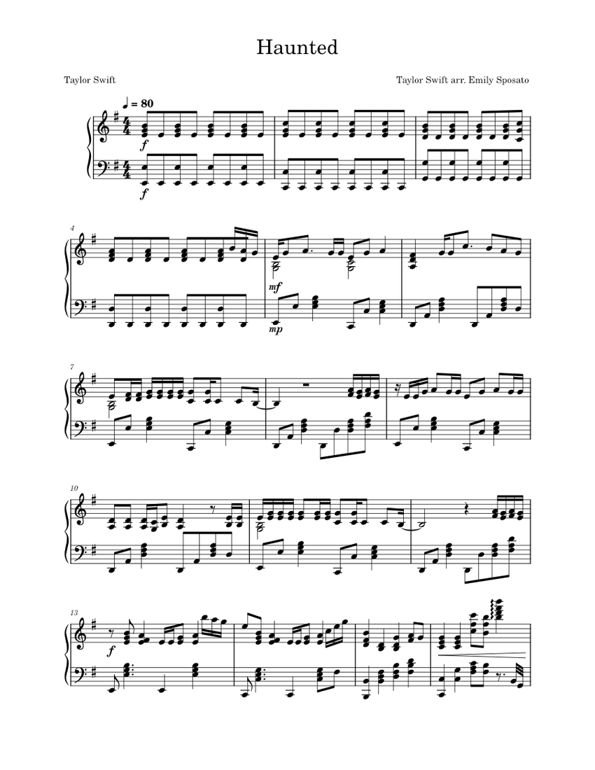 Haunted – Taylor Swift Sheet Music for Piano (Solo) | MuseScore.com