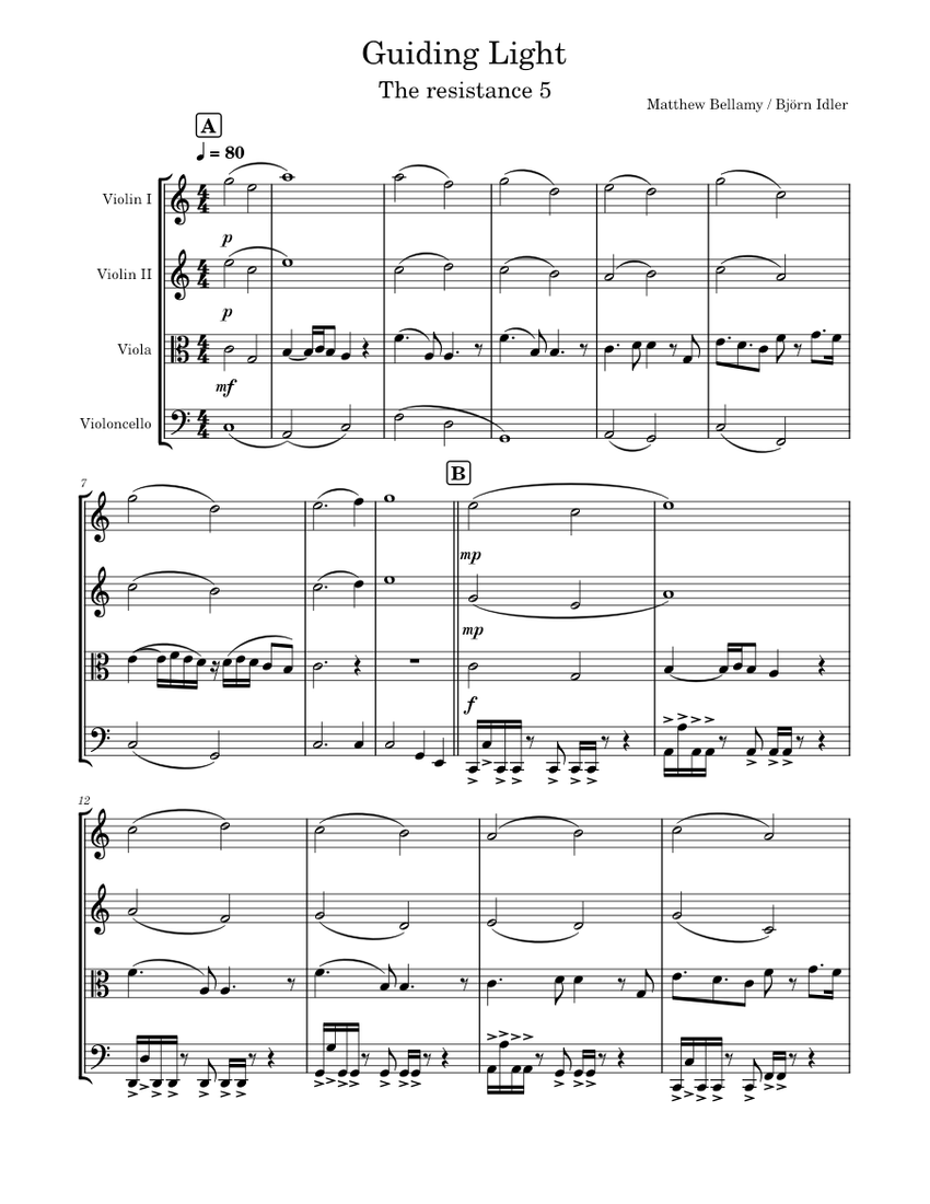 Muse - Guiding Light Sheet Music for Violin, Viola, Cello (String ...