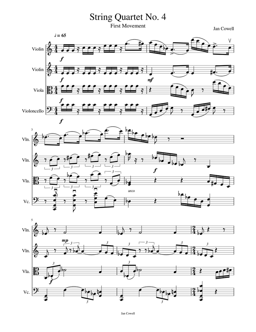 String Quartet No. 4 - First Movement Sheet music for Violin, Viola ...