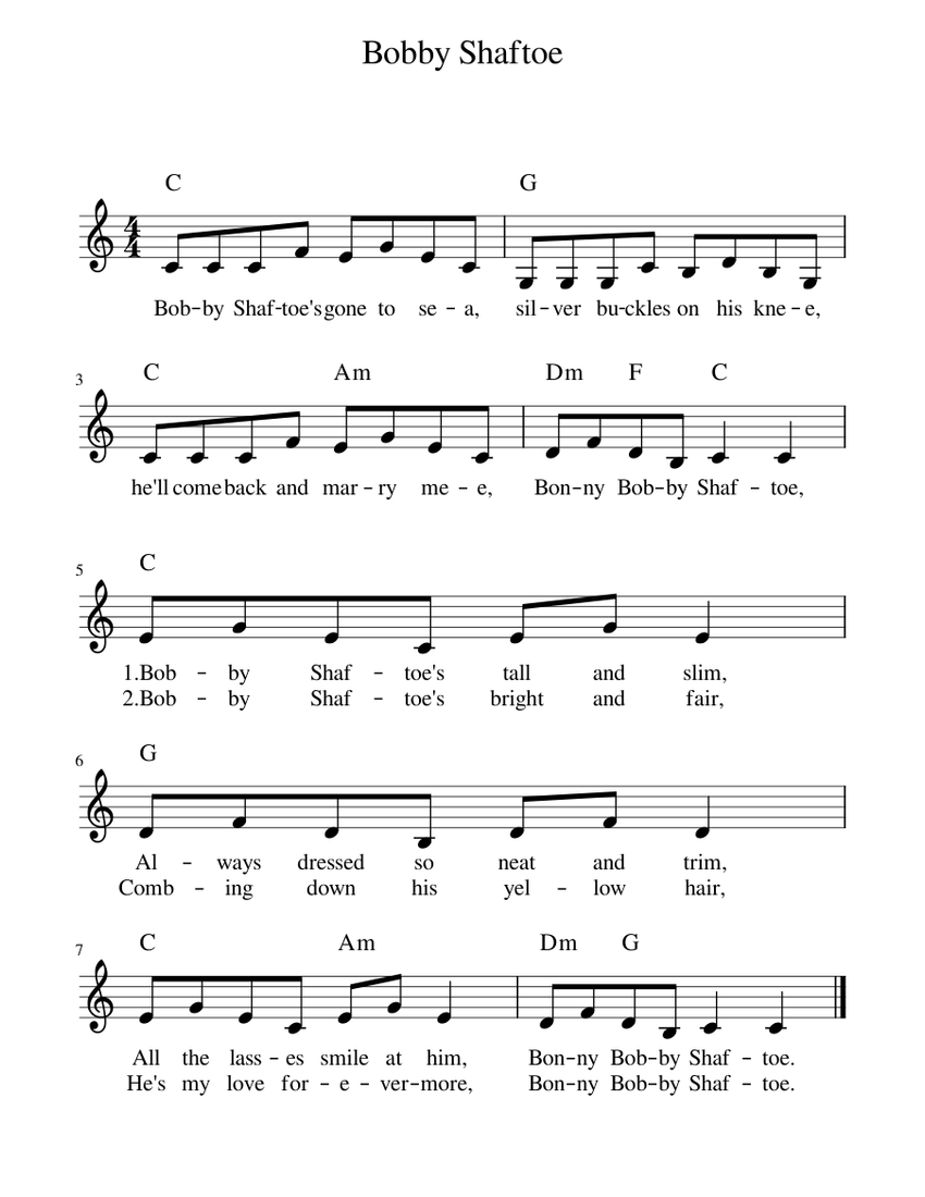 Bobby Shaftoe Sheet Music for Piano (Solo) Easy | MuseScore.com