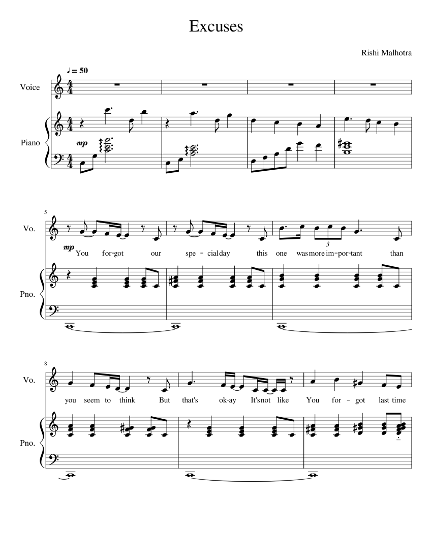 Excuses Sheet Music for Piano, Vocals (Solo) | MuseScore.com