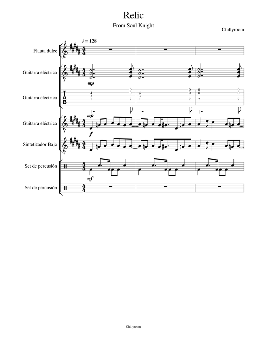 Relic (Soul Knight OST) Sheet music for Guitar, Bass guitar, Drum group ...