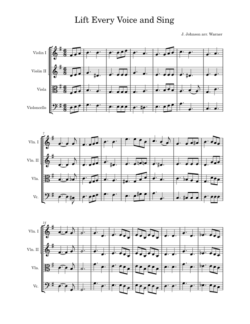 Lift every voice and sing – John R. Johnson Sheet Music for Violin ...