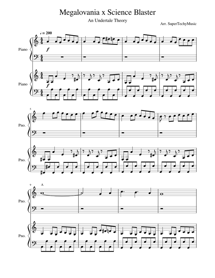 Megalovania x Science Blaster Sheet Music for Piano (Piano Duo ...