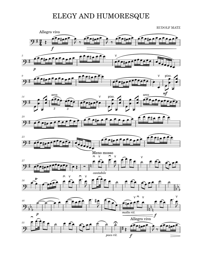 Elegy and Humoresque – Rudolf Matz Sheet Music for Cello (Solo ...