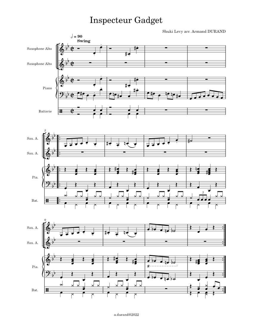 Inspecteur Gadget – Jacques Cardona arr. Armand DURAND Sheet music for ...