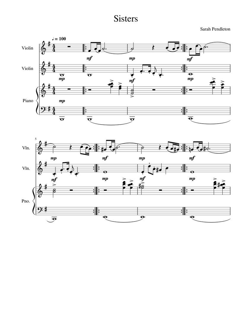 Sisters Sheet Music for Piano, Violin (Mixed Trio) | MuseScore.com