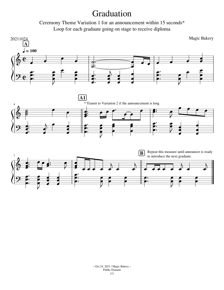 Graduation (20211024) Sheet Music for Piano (Solo) Easy | MuseScore.com