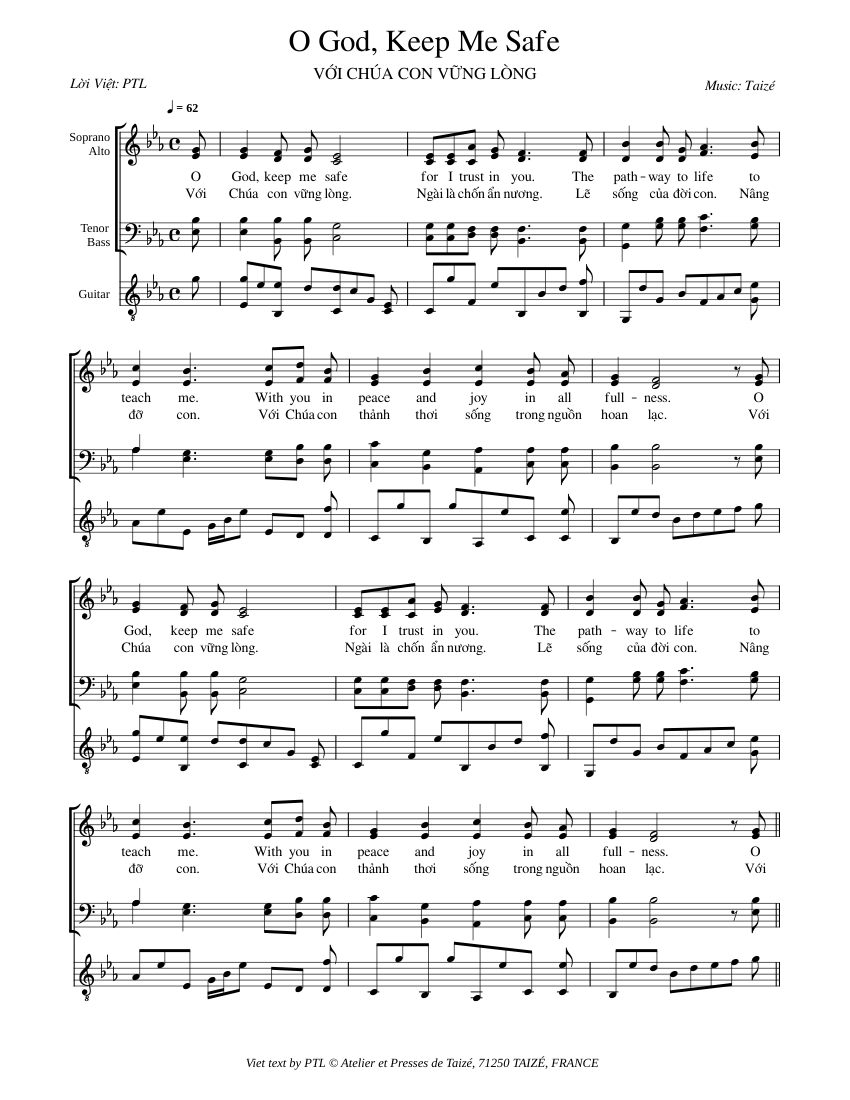 O God, Keep Me Safe Sheet Music for Violin, Cello, Guitar (Mixed Trio ...