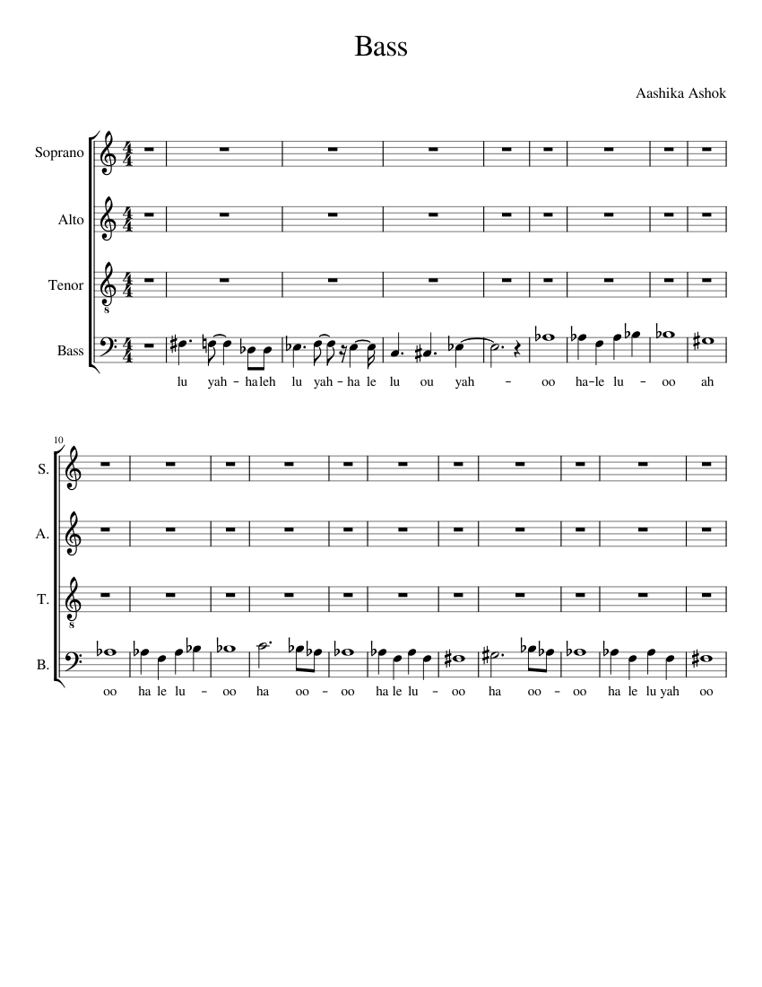 Bass Sheet music for Soprano, Alto, Tenor, Bass voice (Choral ...