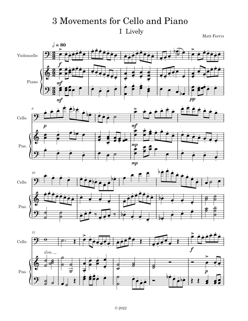 Three Movements for Cello and Piano Sheet music for Piano, Cello (Solo ...