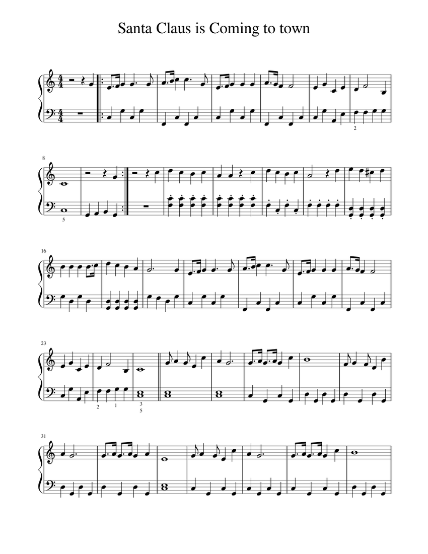 Santa Claus is Coming to town Sheet Music for Piano (Solo) Easy | MuseScore.com