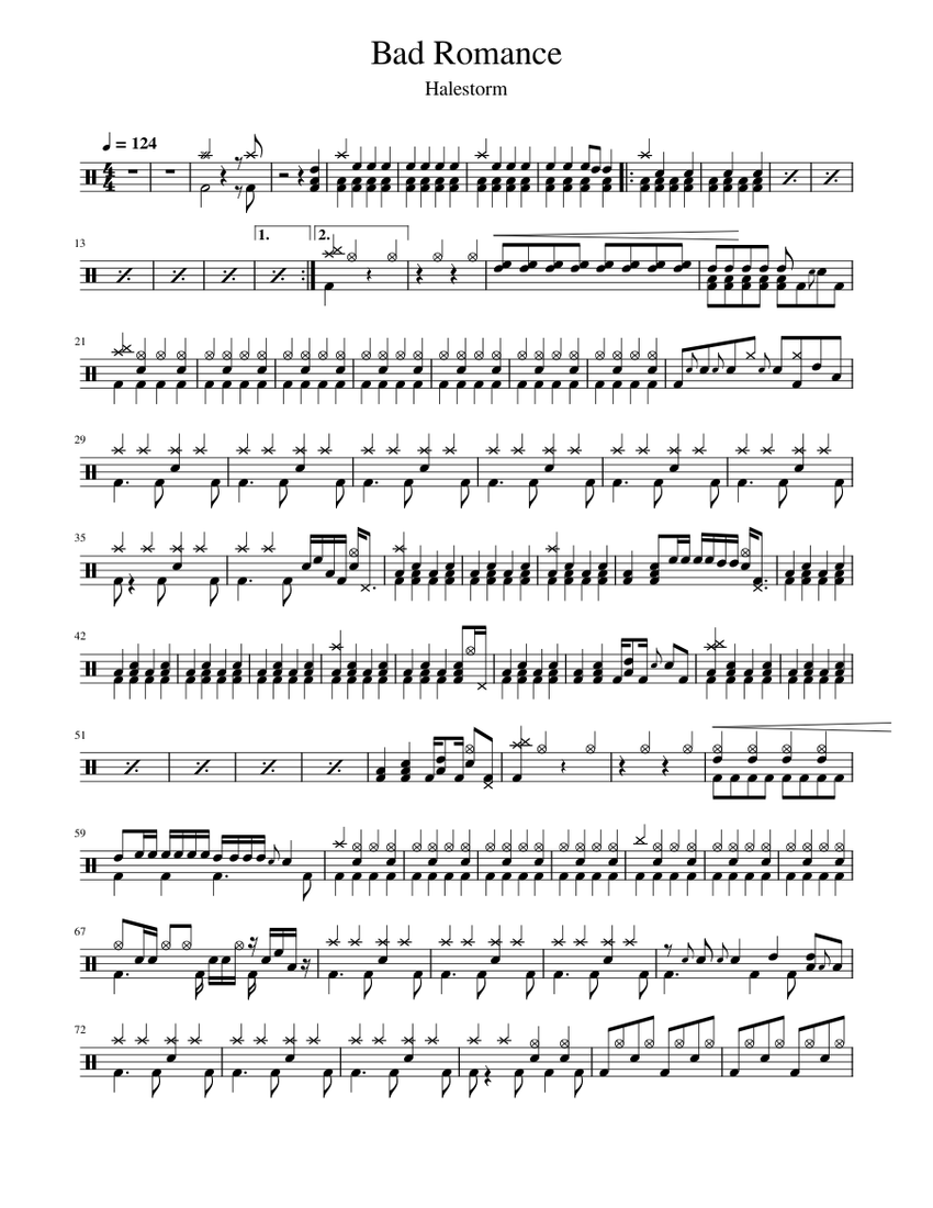 Bad Romance - Halestorm Sheet Music for Drum group (Solo) | MuseScore.com