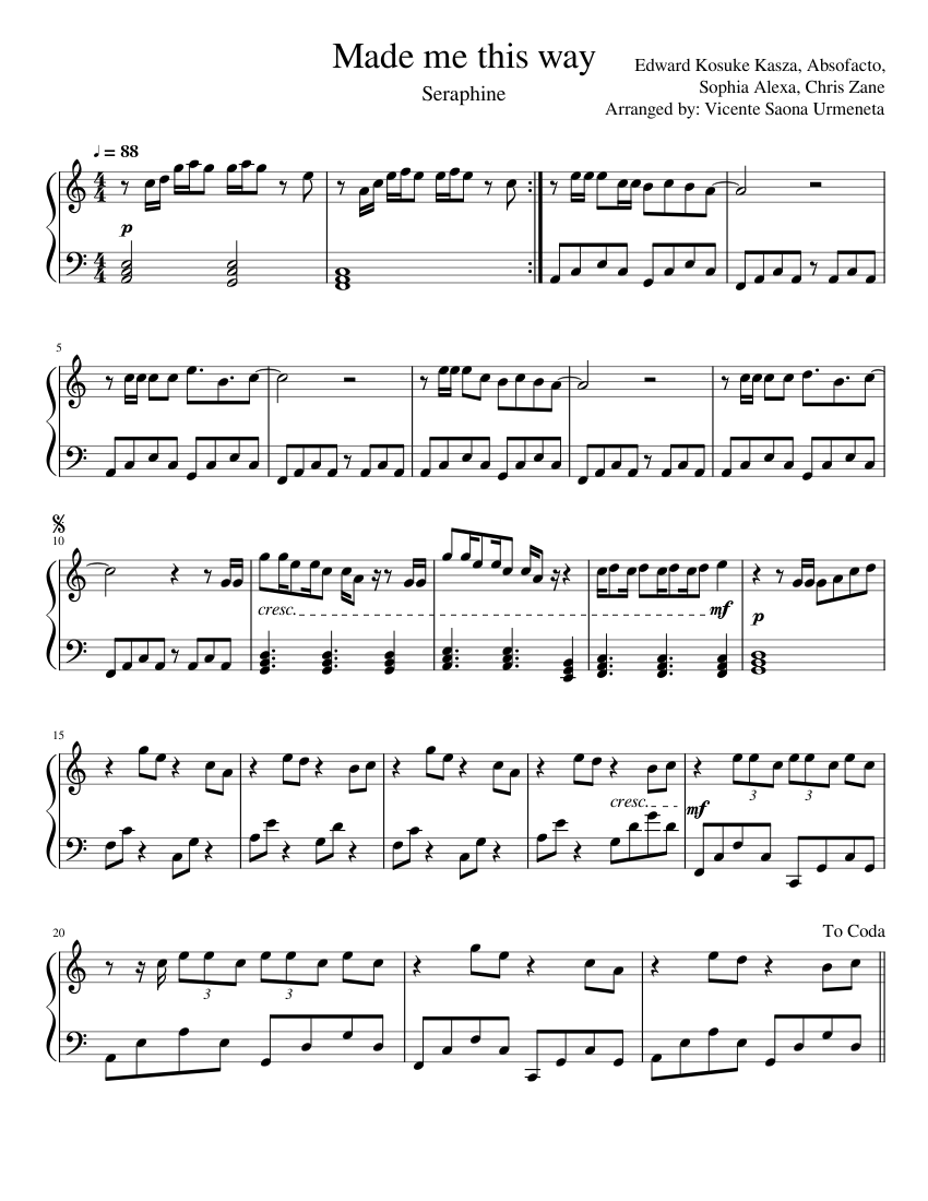 Made me this way by Seraphine Sheet Music for Piano (Solo) Easy ...