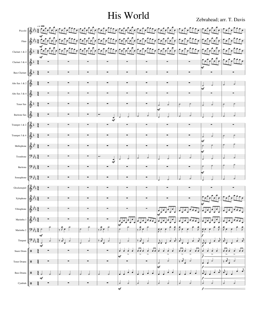 His World - Zebrahead (Marching Band Arrangement) Sheet Music for ...