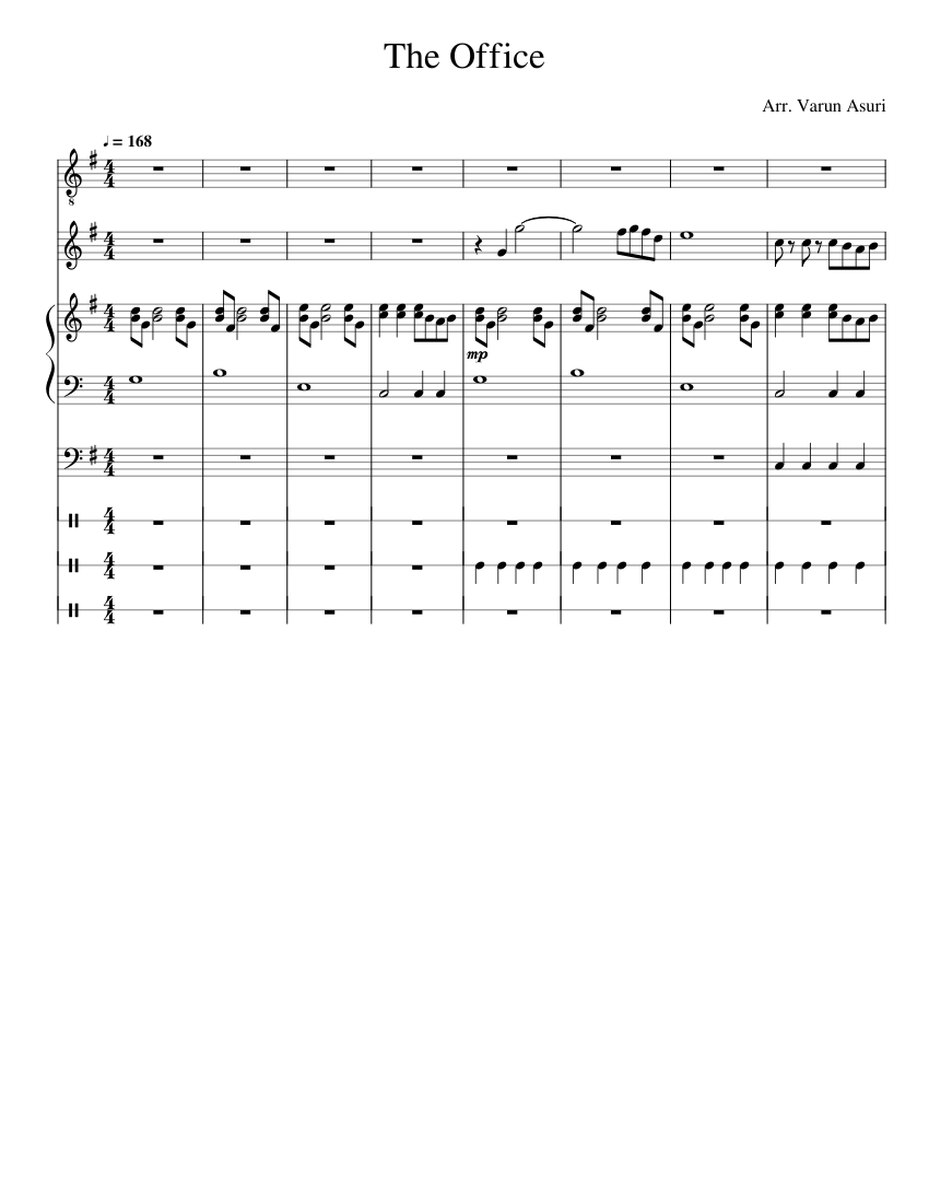 The Office (Theme Song) Sheet music for Piano, Snare drum, Crash ...
