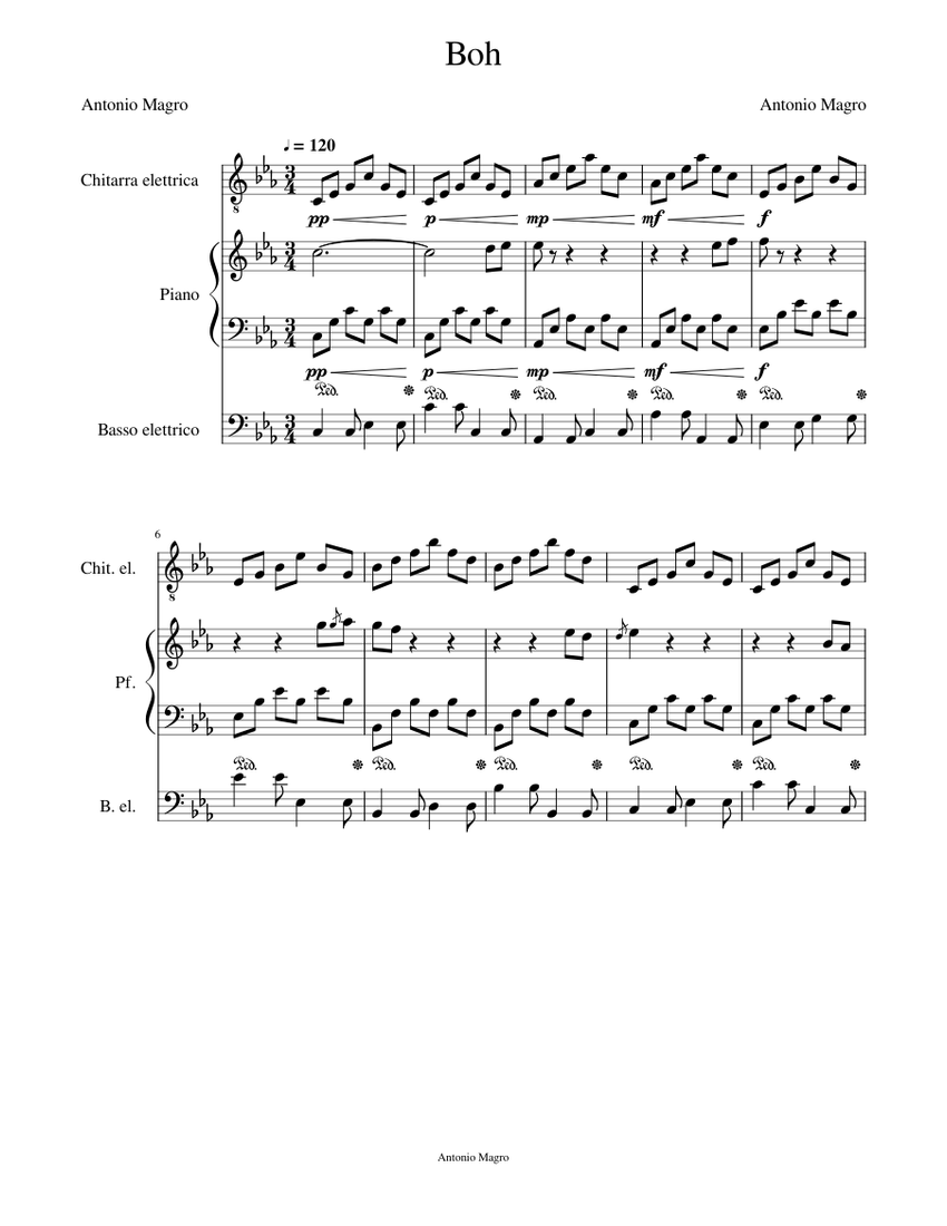 Boh Sheet music for Piano, Guitar, Bass guitar (Mixed Trio) | Musescore.com