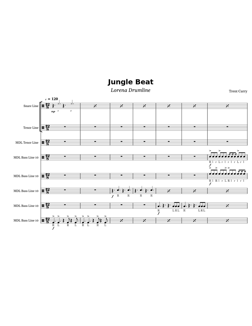 Jungle Beat Sheet Music for Snare drum, Tenor drum, Bass drum (Marching ...