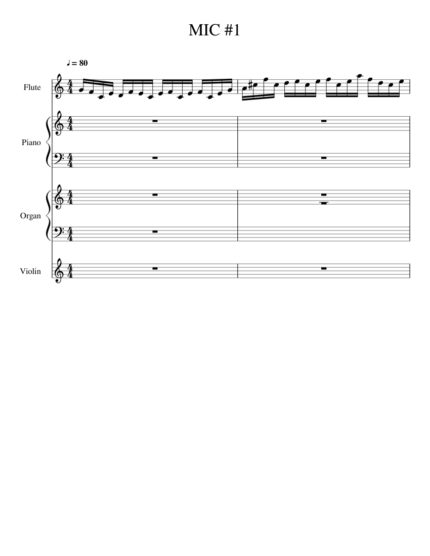 MIC 1 Sheet music for Piano, Organ, Flute, Violin (Mixed Quartet ...