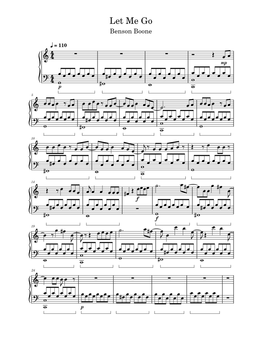 Let Me Go - Benson Boone Sheet Music for Piano (Solo) Easy | MuseScore.com