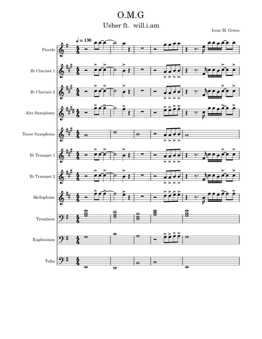 Omg - Usher Sheet Music for Trombone, Euphonium, Tuba, Mellophone ...