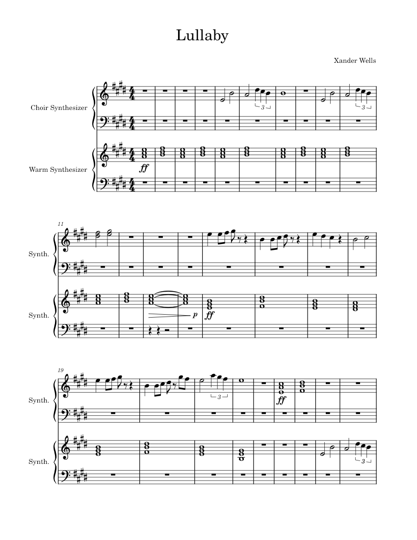 Lullaby - Xander Wells Sheet music for Synthesizer (Piano Duo ...