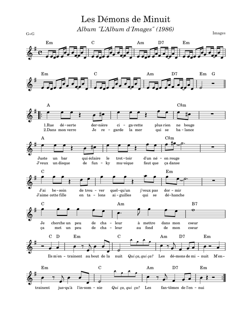 Les demons de minuit Sheet Music with Chords for Flute other (Solo ...