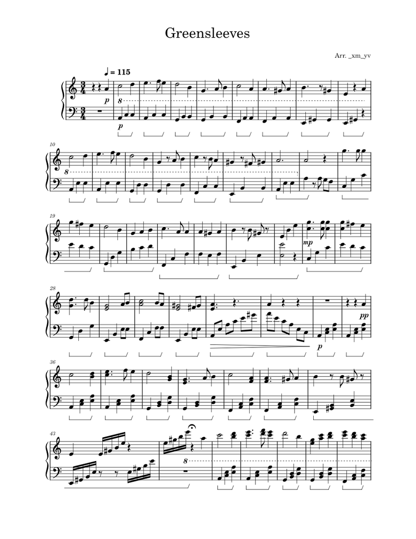 Greensleeves – Misc Traditional Greensleeves Sheet Music for Piano ...