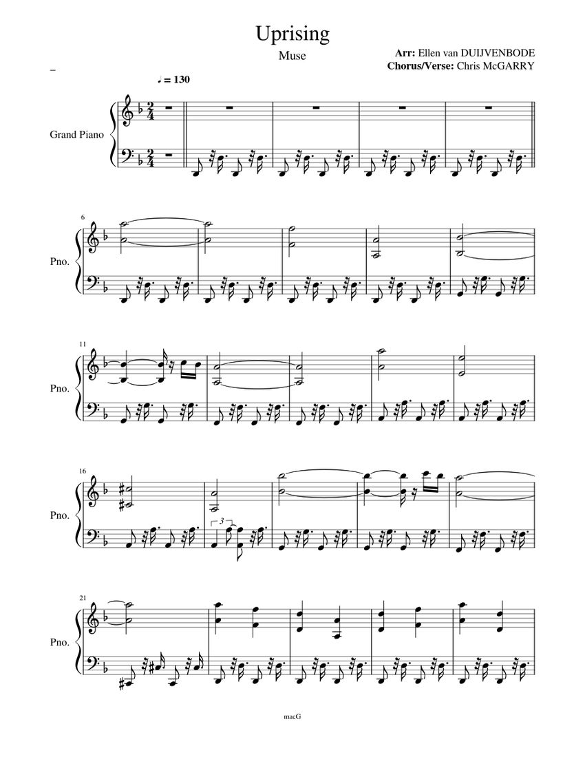 Uprising - Muse (Piano & Voice) Sheet music for Piano (Piano-Voice ...