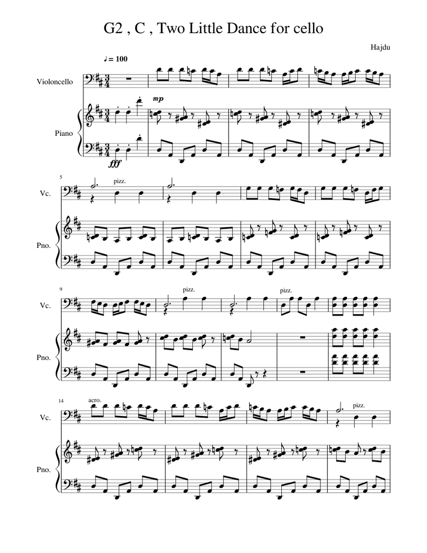 Two Little Dance for cello (Grade 2 Cello Exam from 2016, C1) Sheet ...
