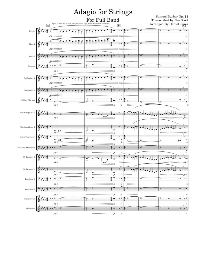 Adagio for Strings – Samuel Barber Sheet music for Trombone, Flute ...