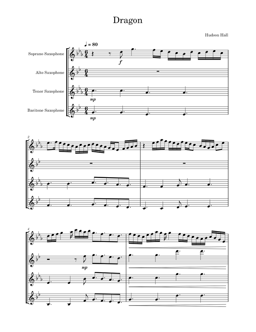 Dragon Sheet music for Saxophone alto, Saxophone tenor, Saxophone ...