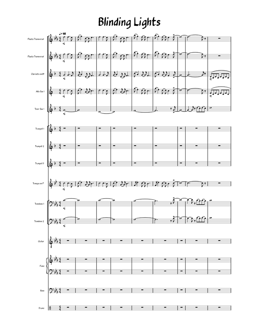 Blinding_Lights Sheet music for Piano, Trombone, Flute, Clarinet in b ...