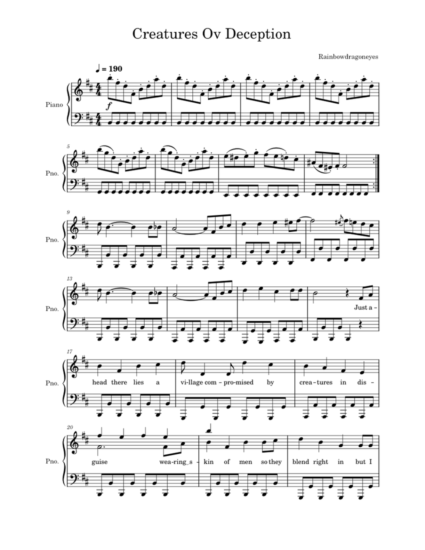 Creatures Ov Deception Sheet Music for Piano, Hand clap (Solo ...