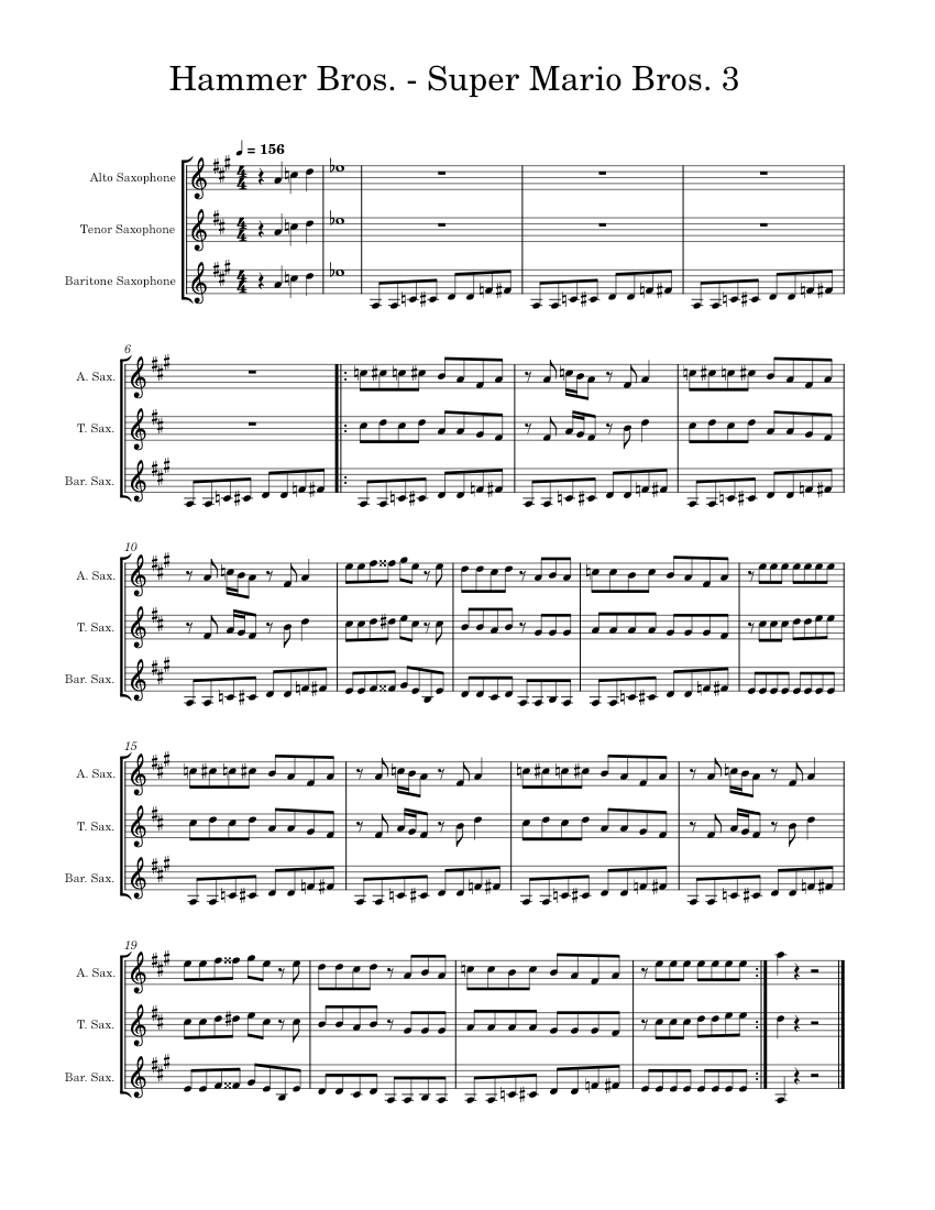 Super Mario Bros 3 - Hammer Bros Sheet Music for Saxophone alto ...