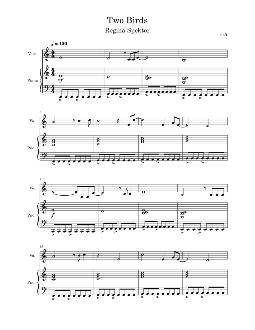 Two Birds Sheet Music for Piano, Vocals (Piano-Voice) | MuseScore.com