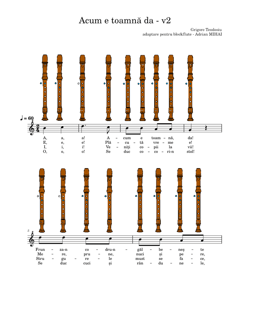 Acum e toamna da – Grigore TEODOSIU - v2 Sheet music for Recorder (Solo) | Musescore.com