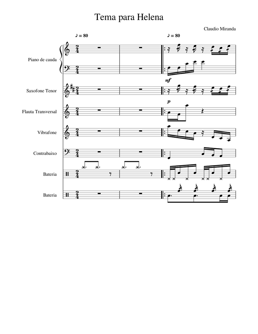 Tema para Helena Sheet music for Piano, Flute, Saxophone tenor ...