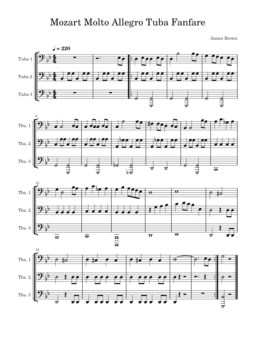 Mozart Molto Allegro Tuba Fanfare Sheet music for Tuba (Mixed Trio ...