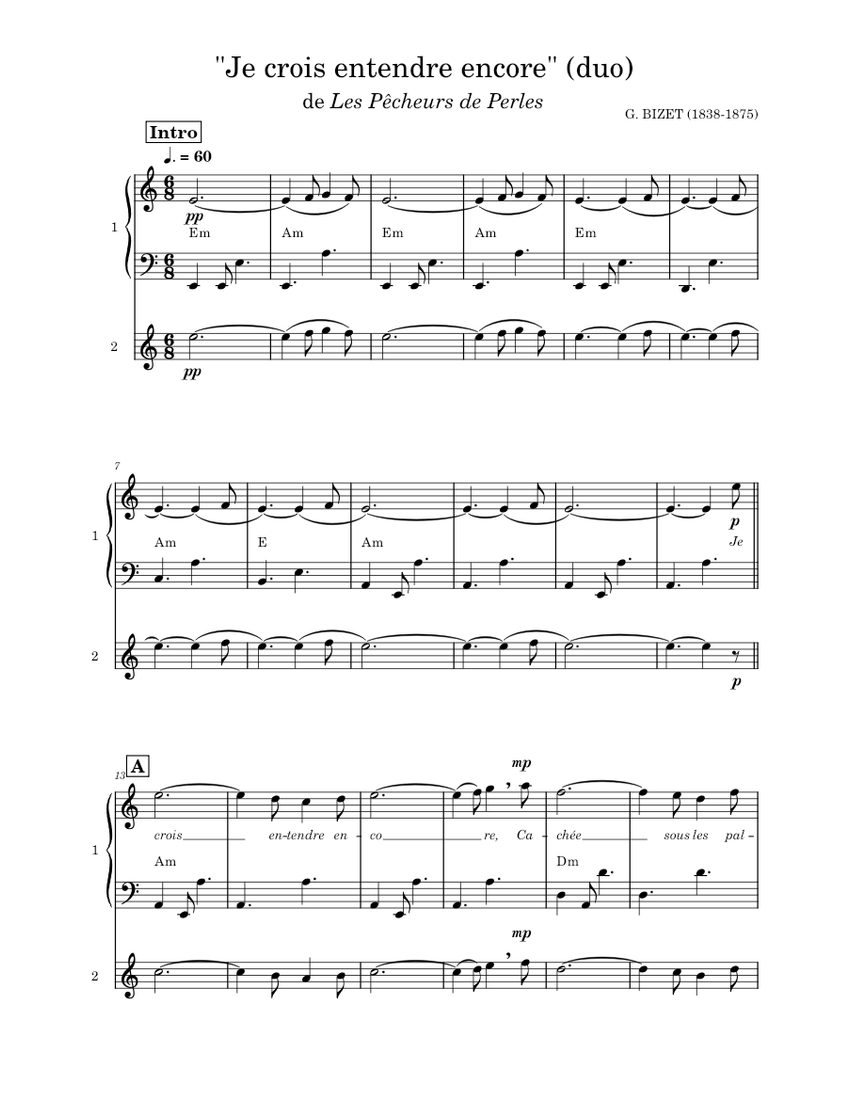 Je Crois Entendre Encore – Georges Bizet - duo accordéon Sheet music ...
