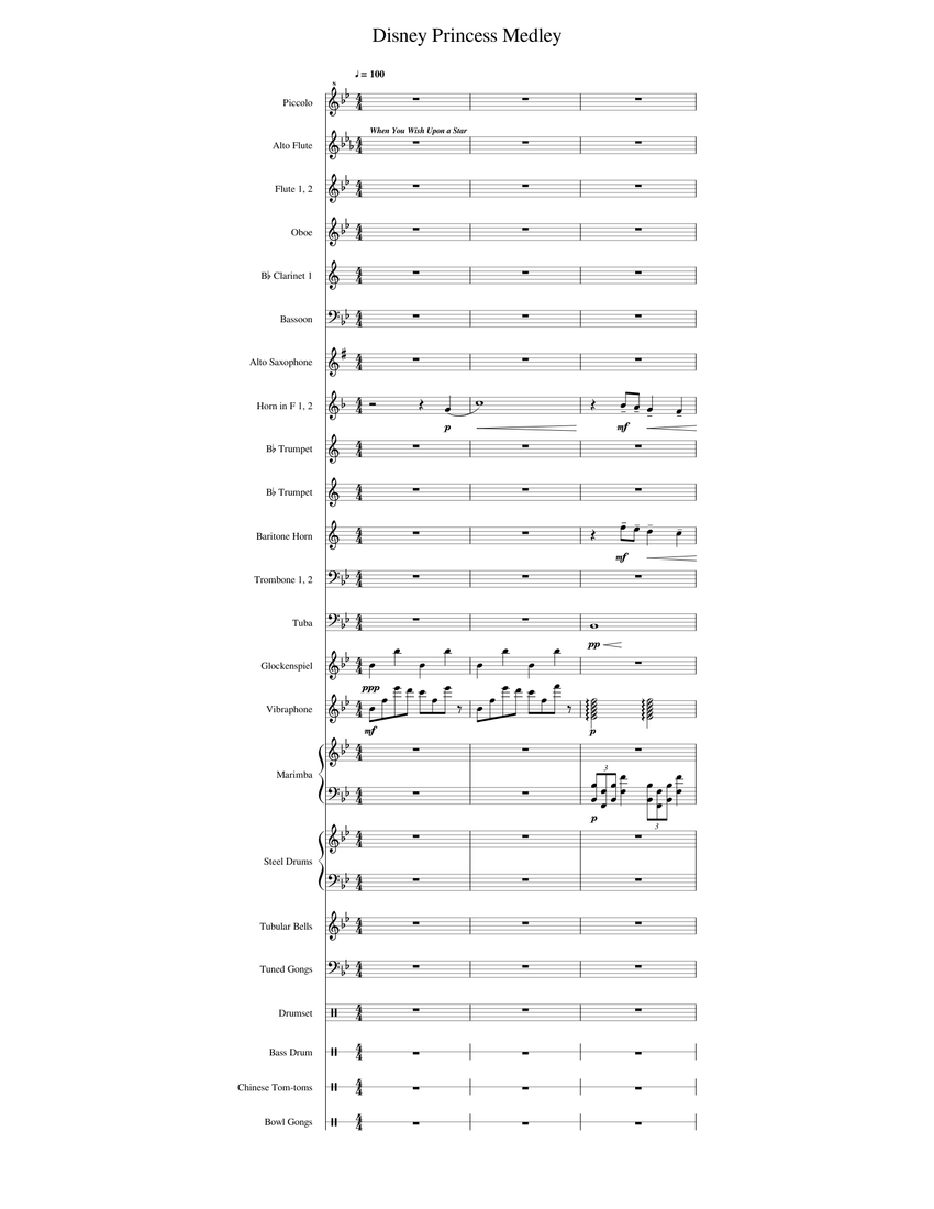 Disney Medley Sheet music for Trombone, Tuba, Flute piccolo, Flute ...