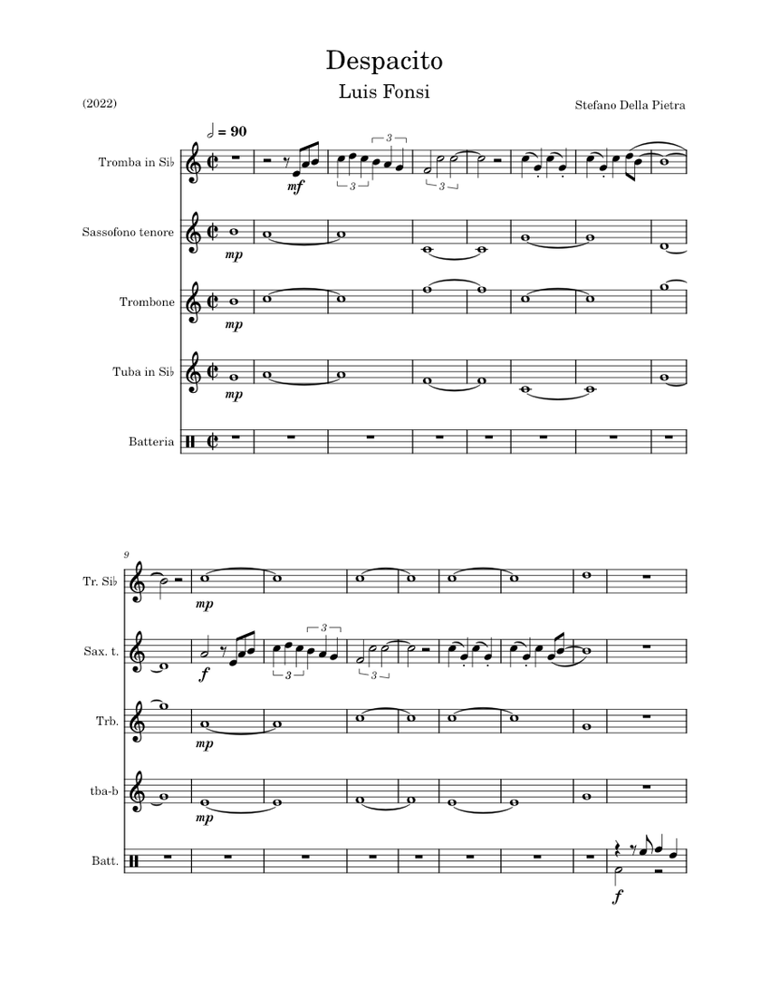 Despacito Sheet music for Trombone, Tuba, Saxophone tenor, Trumpet in b ...