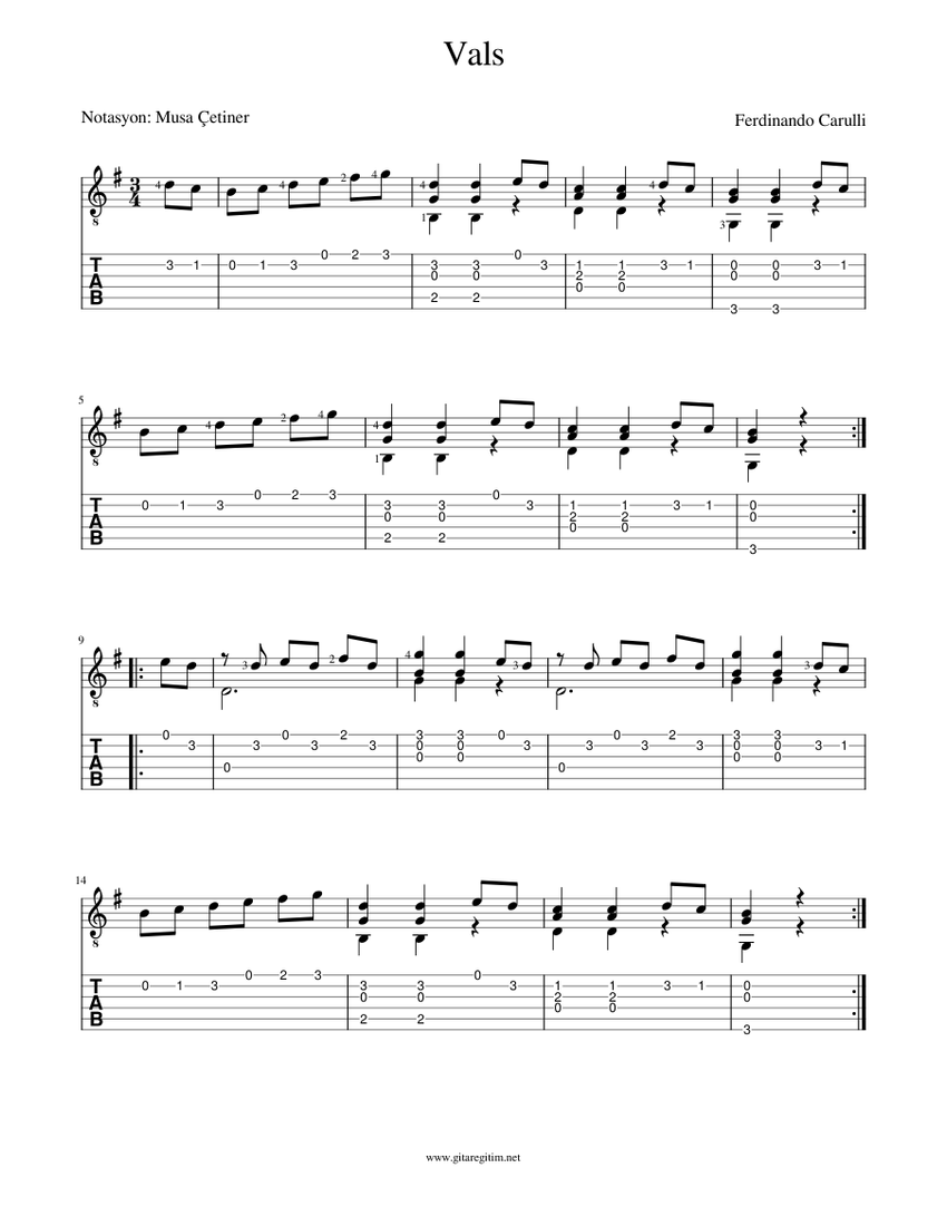 Carulli - Vals Sheet Music and Tab for Guitar (Solo) | MuseScore.com