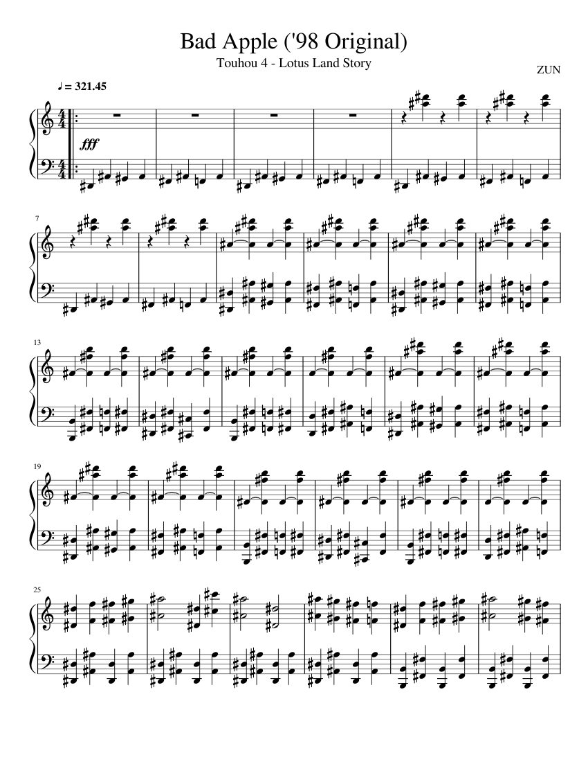 Bad Apple ('98 Original) Sheet music for Piano (Solo) | Musescore.com