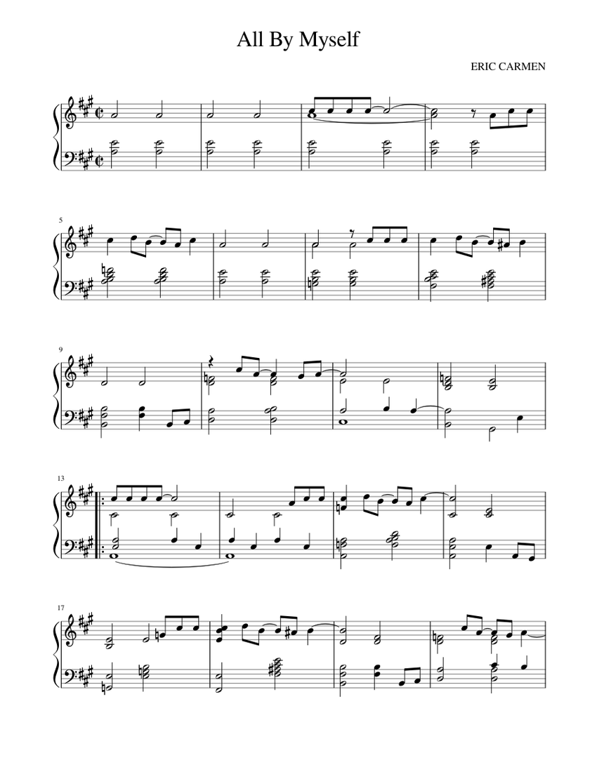 All by myself – Eric Carmen All By Myself Sheet Music for Piano (Solo ...