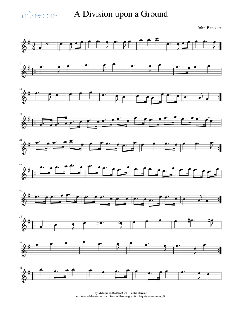 A Division upon a Ground – John Banister Sheet music for Violin (Solo ...