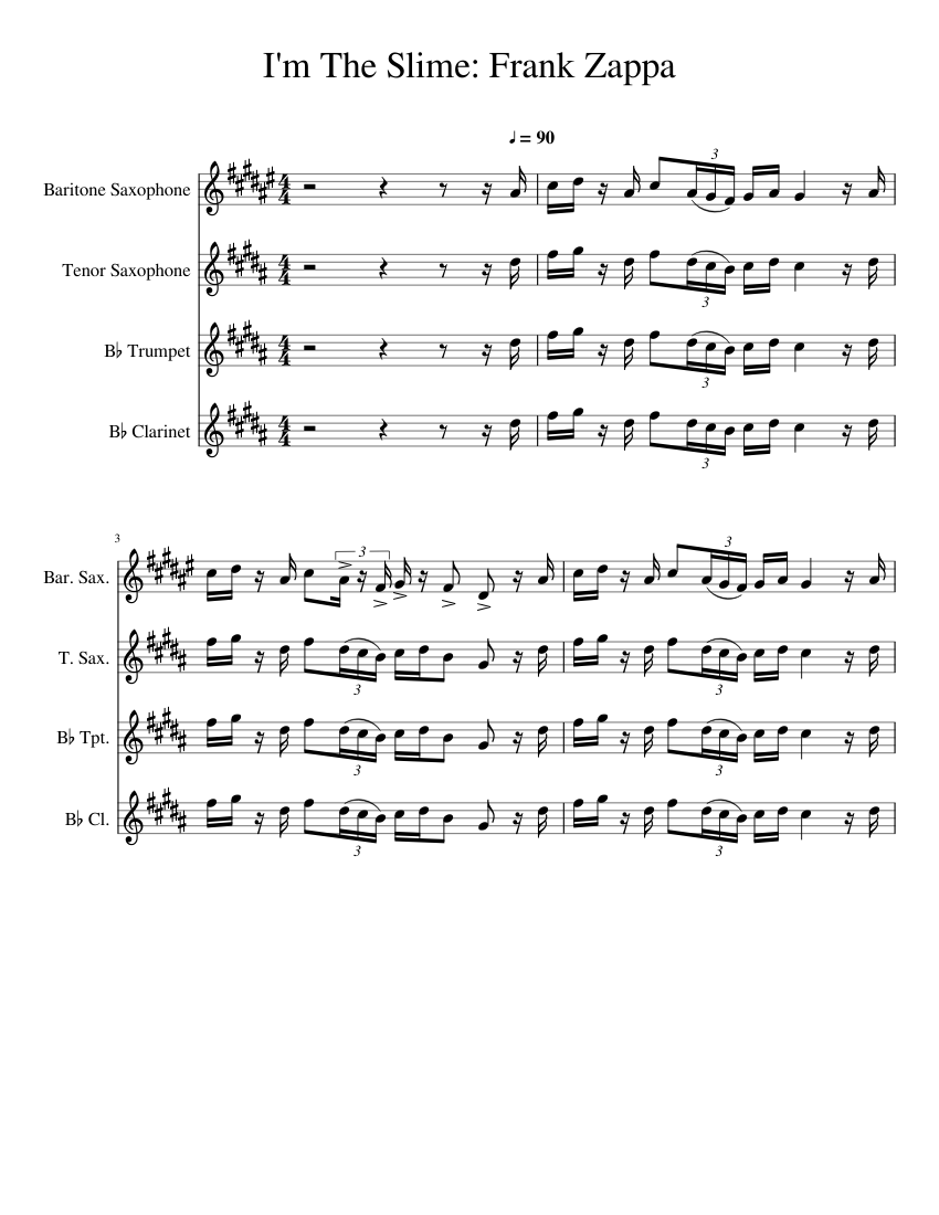 I'm The Slime: Frank Zappa Sheet Music for Clarinet in b-flat ...