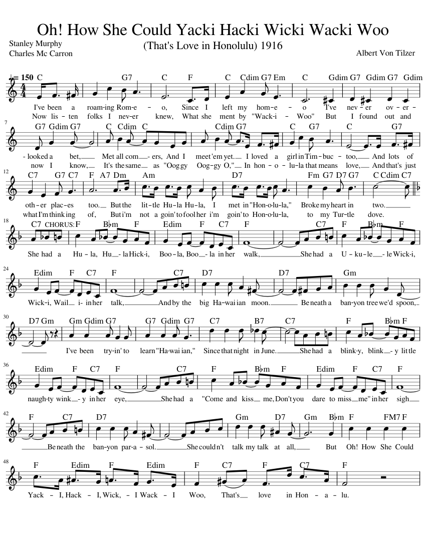 Oh! How She Could Yacki Hacki Wicki Wacki Woo Sheet music for Piano ...