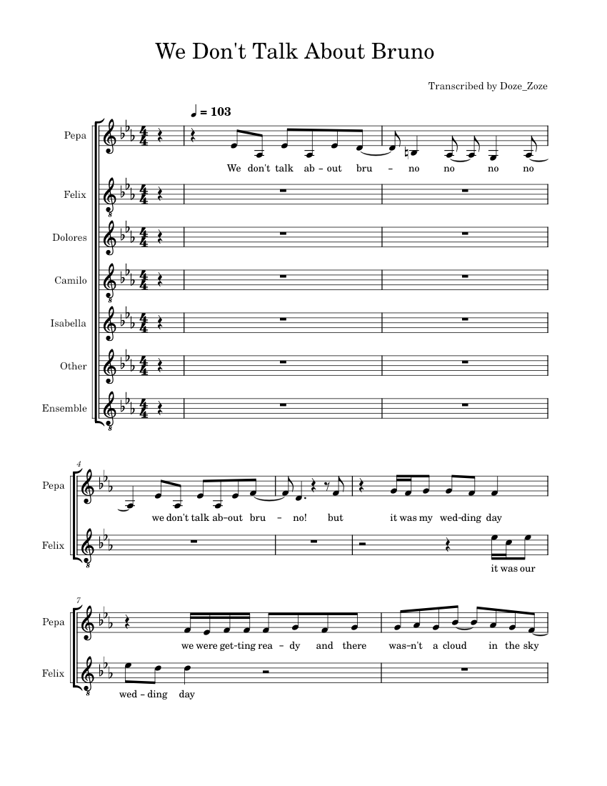 We Don't Talk About Bruno (Vocal Parts Only) Sheet Music for Piano ...